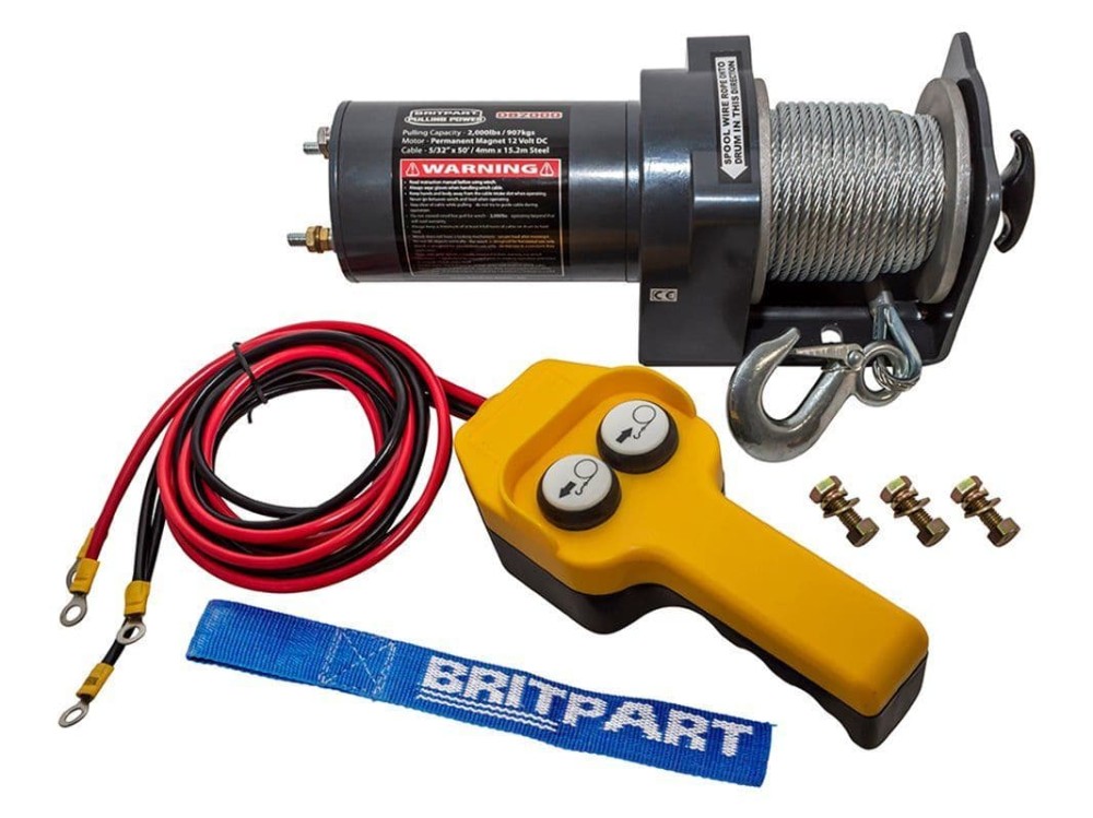 DB2000 Britpart Pulling Power Winch 2000Lbs 12v