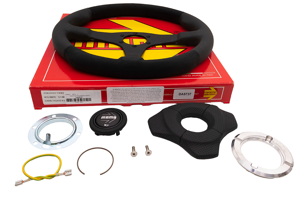 DA5737 Momo Dark Fighter Black Leather Steering Wheel