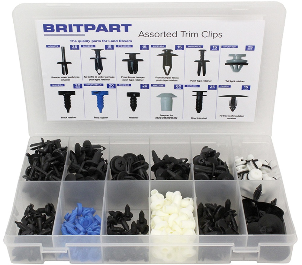 Box of assorted popular trim clips and fixings commonly used on Land ...