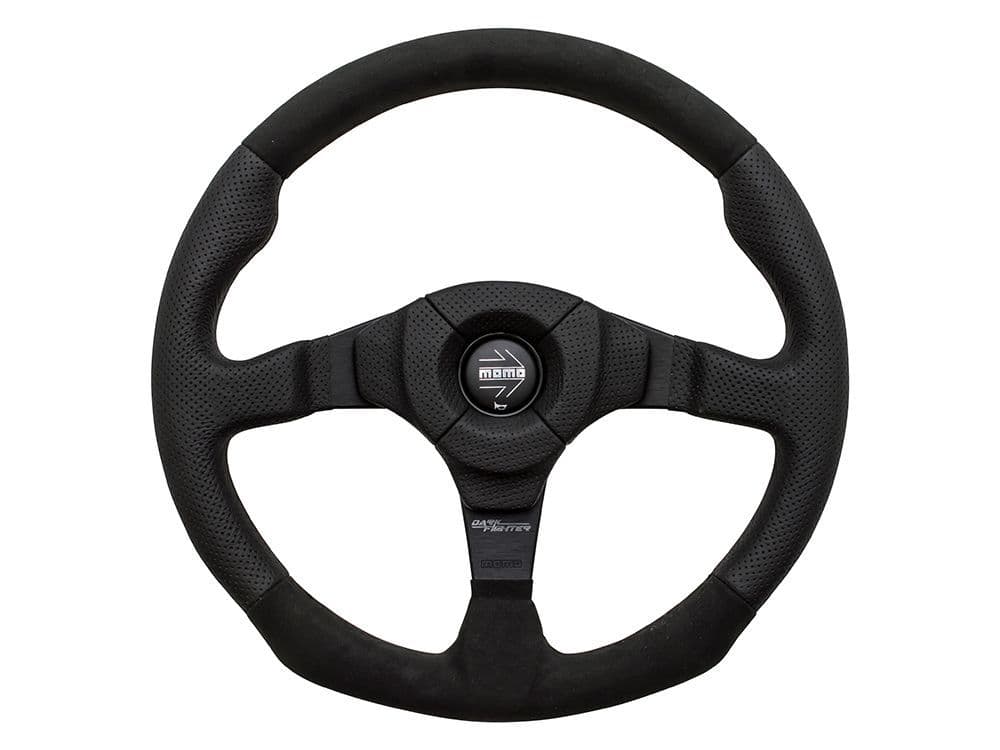 DA5737 Momo Dark Fighter Black Leather Steering Wheel