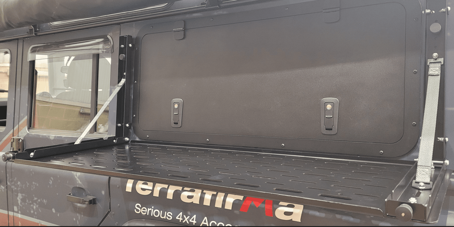 TF979 Terrafirma Defender Alloy Flip Up Side Window doesnt include drop down shelf